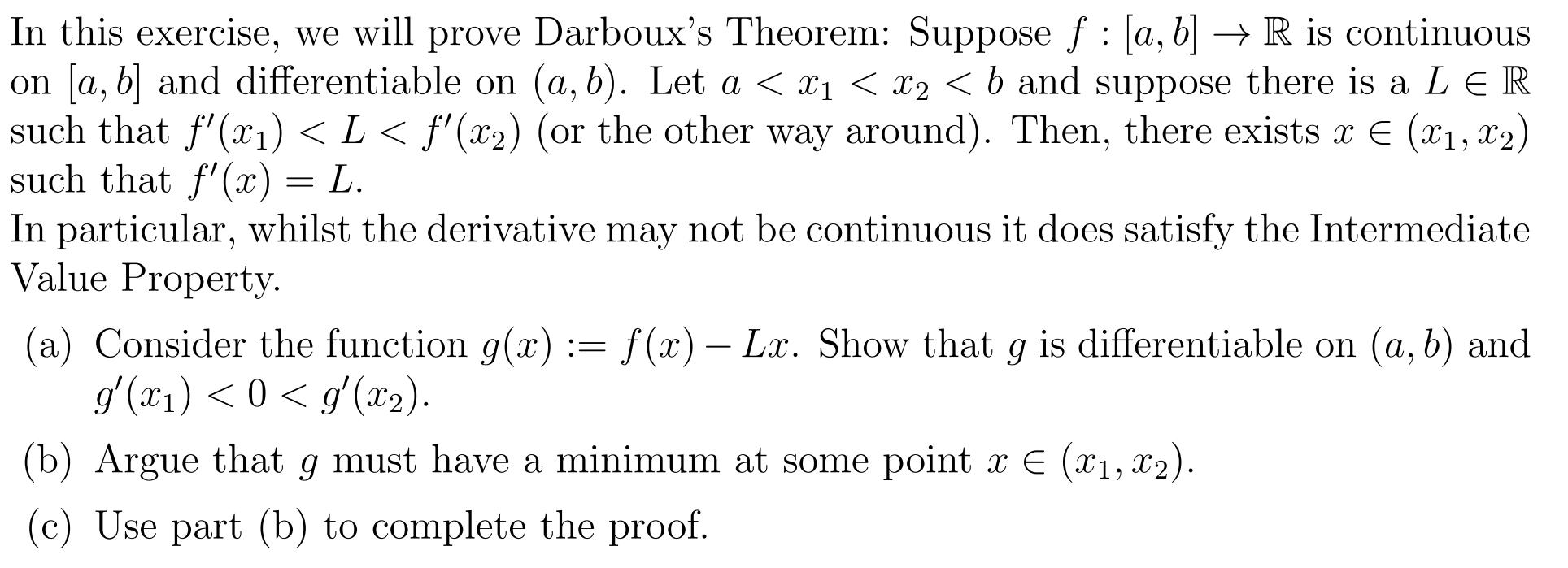 Solved In this exercise, we will prove Darboux's Theorem: | Chegg.com