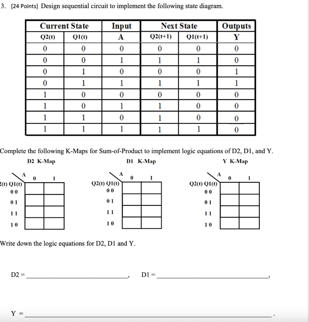 Solved 3. [24 Points) Design sequential circuit to implement | Chegg.com