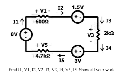 Solved Find I1, V1, I2, V2, I3, V3, I4, V5, I5 Show all your | Chegg.com