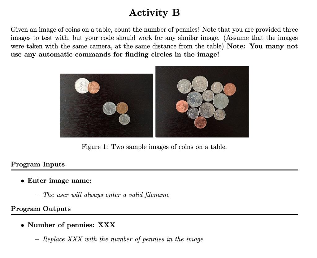 Activity B Given an image of coins on a table, count | Chegg.com