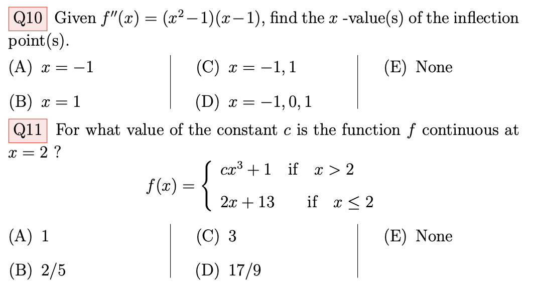 Solved Q10 Given f′′(x)=(x2−1)(x−1), find the x-value(s) of | Chegg.com