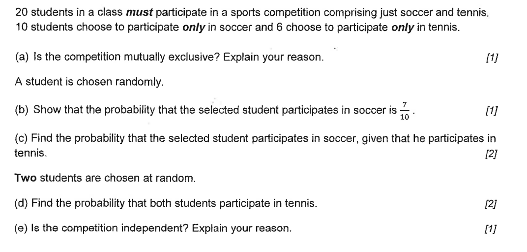 Solved 20 students in a class must participate in a sports | Chegg.com