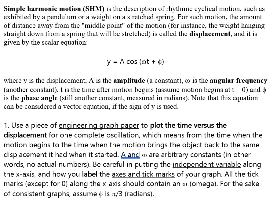 Solved Simple harmonic motion (SHM) is the description of | Chegg.com