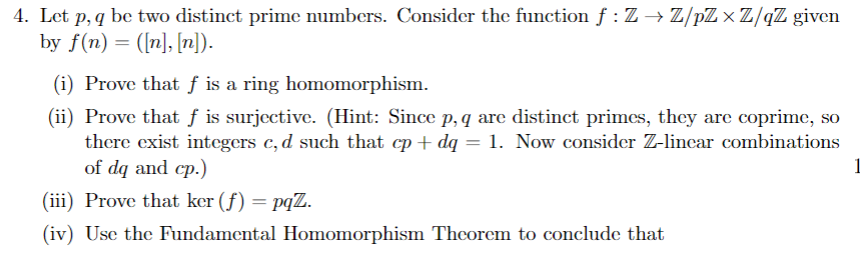Solved 4. Let p,q be two distinct prime numbers. Consider | Chegg.com