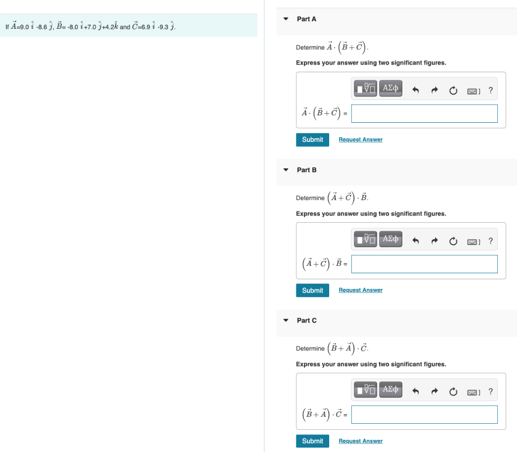 If A=9.0i^−8.6j^,B=−8.0i^+7.0j^+4.2k^ and | Chegg.com