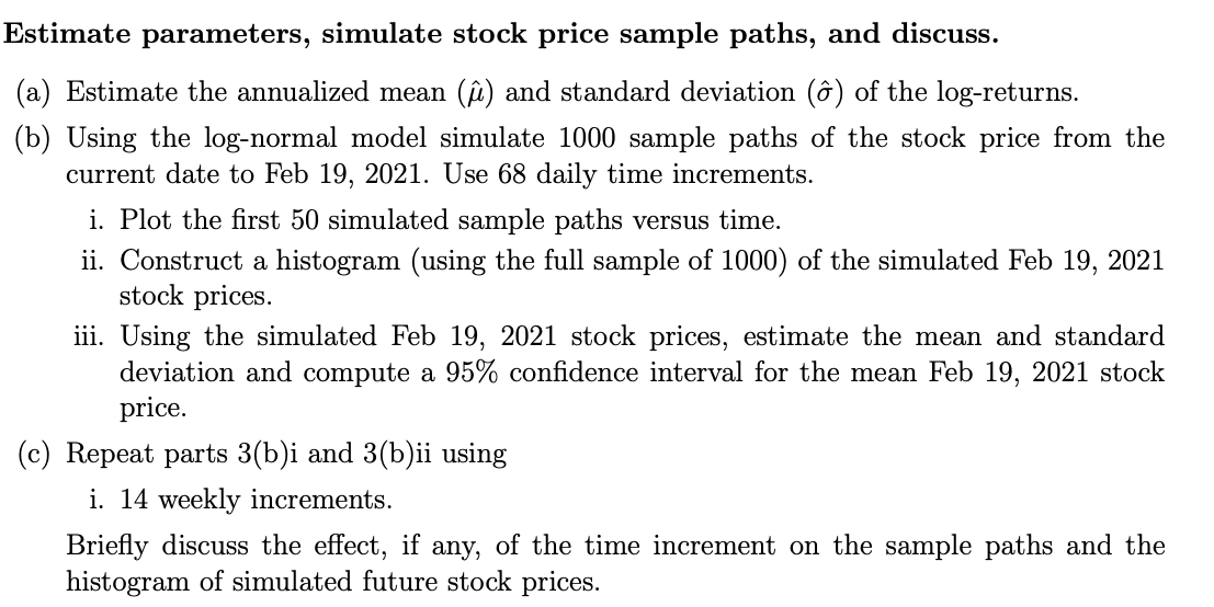 Estimate parameters, simulate stock price sample | Chegg.com