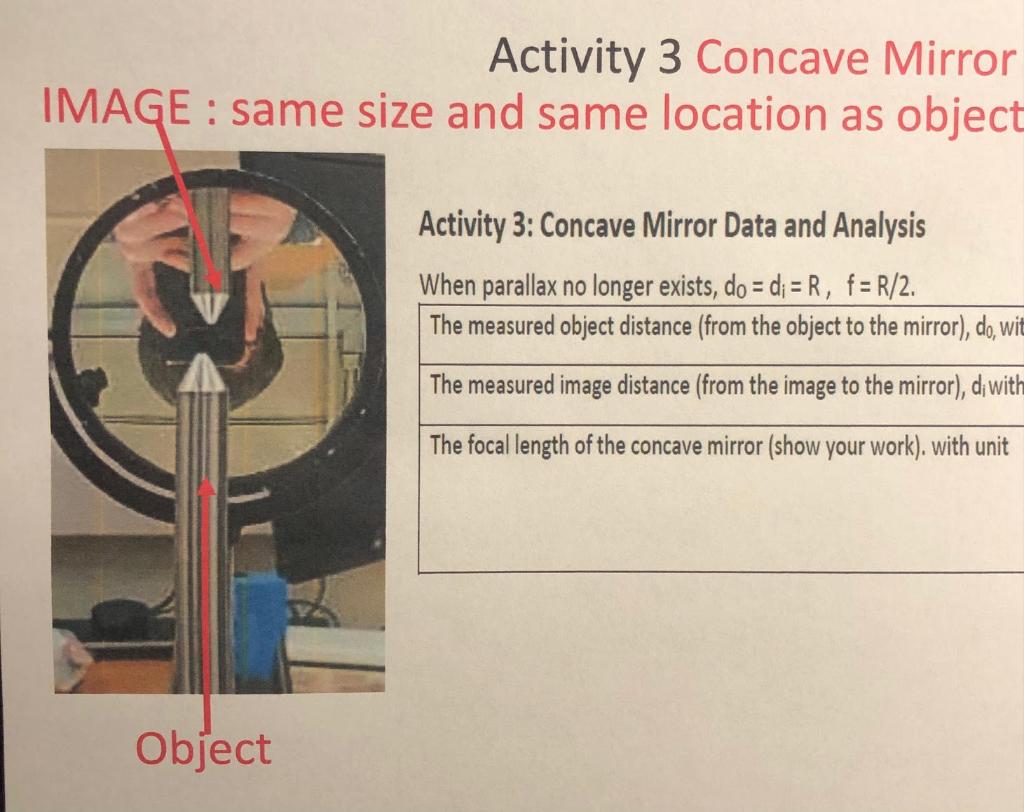 Activity 3 Concave Mirror IMAGE : same | Chegg.com