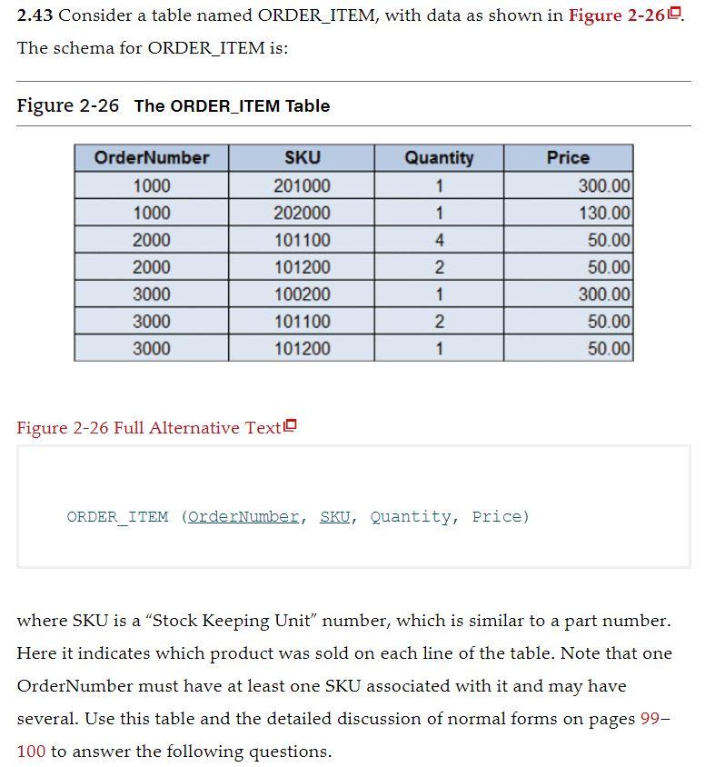 Solved 2.43 Consider a table named ORDER_ITEM, with data as | Chegg.com