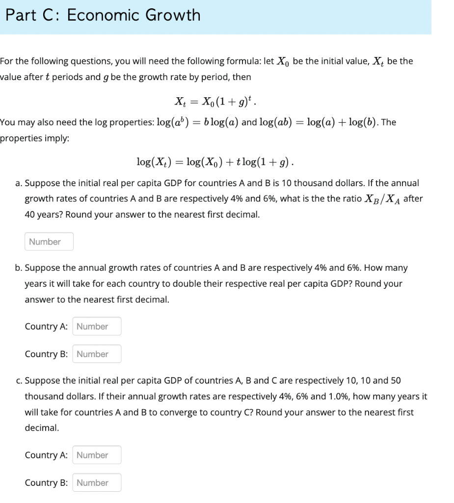 Solved Part C: Economic Growth For the following questions, | Chegg.com