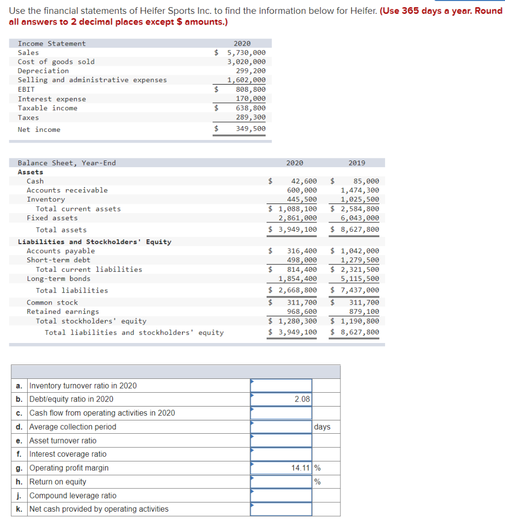Solved Use the financial statements of Heifer Sports Inc. to | Chegg.com
