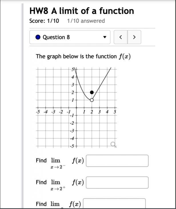 Solved HW8 A limit of a function Score: 1/10 1/10 answered | Chegg.com