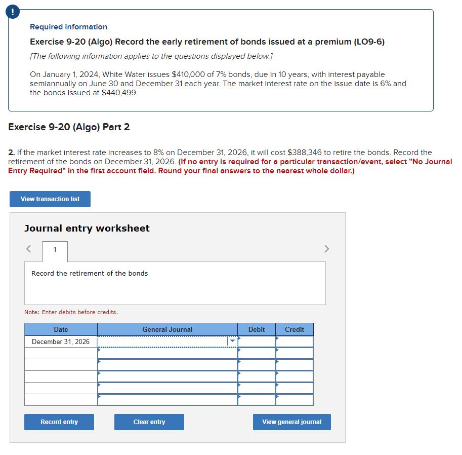 Required information Exercise 9-20 (Algo) Record the | Chegg.com