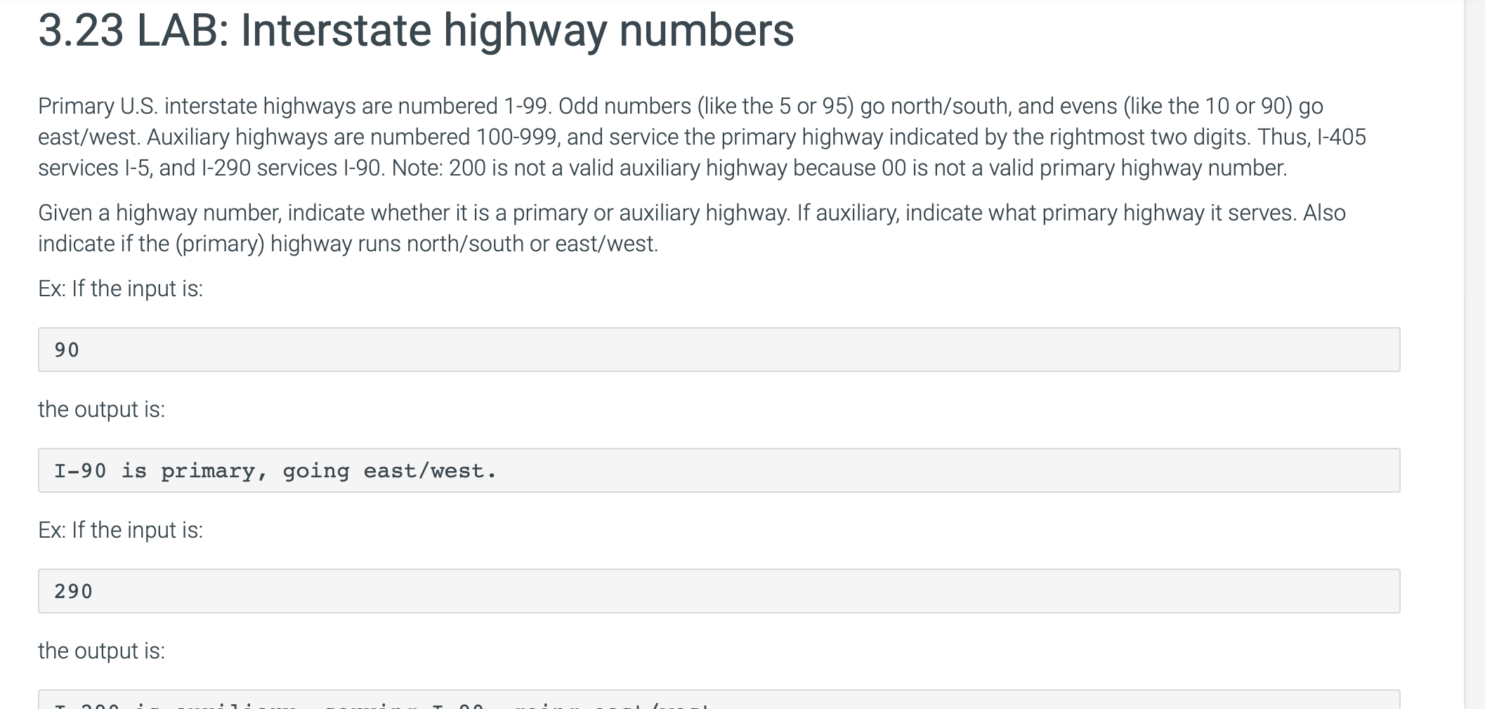 Solved 3.23 ﻿LAB: Interstate highway numbersPrimary U.S. | Chegg.com
