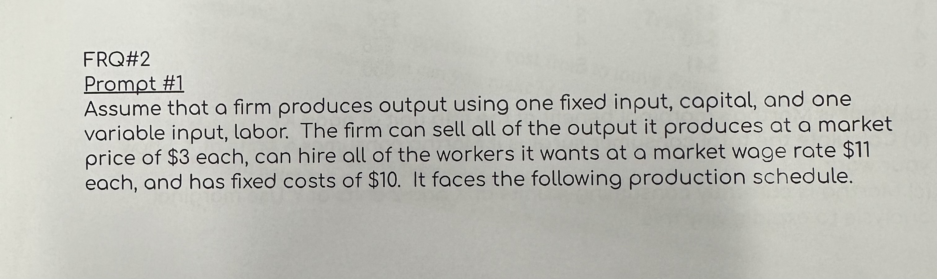 Solved FRQ\#2 Prompt \#1 Assume that a firm produces output | Chegg.com