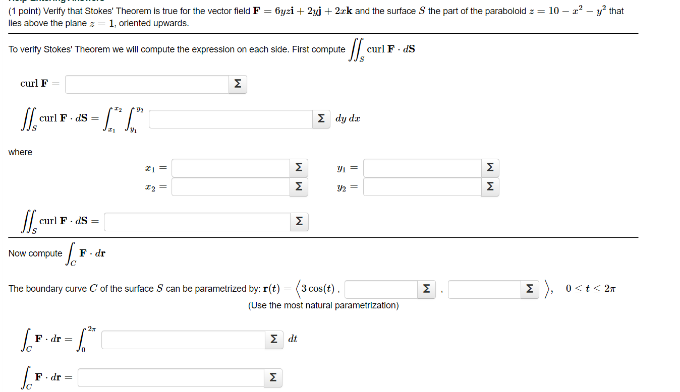Solved (1 ﻿point) ﻿Verify that Stokes' Theorem is true for | Chegg.com