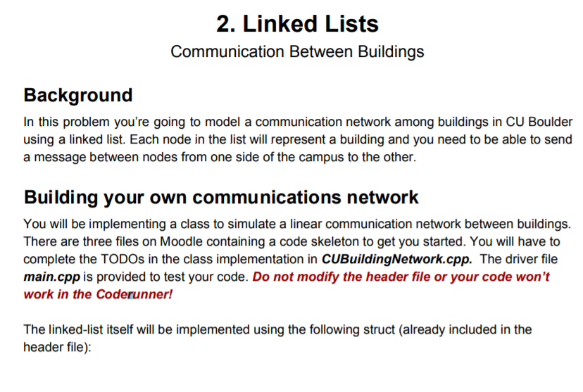 Solved 2. Linked Lists Communication Between Buildings | Chegg.com
