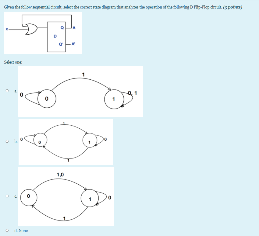 Solved Given the follow sequential circuit, select the | Chegg.com