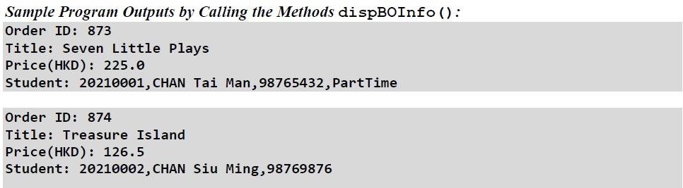 Solved Create a public Java class BookOrder, in file | Chegg.com
