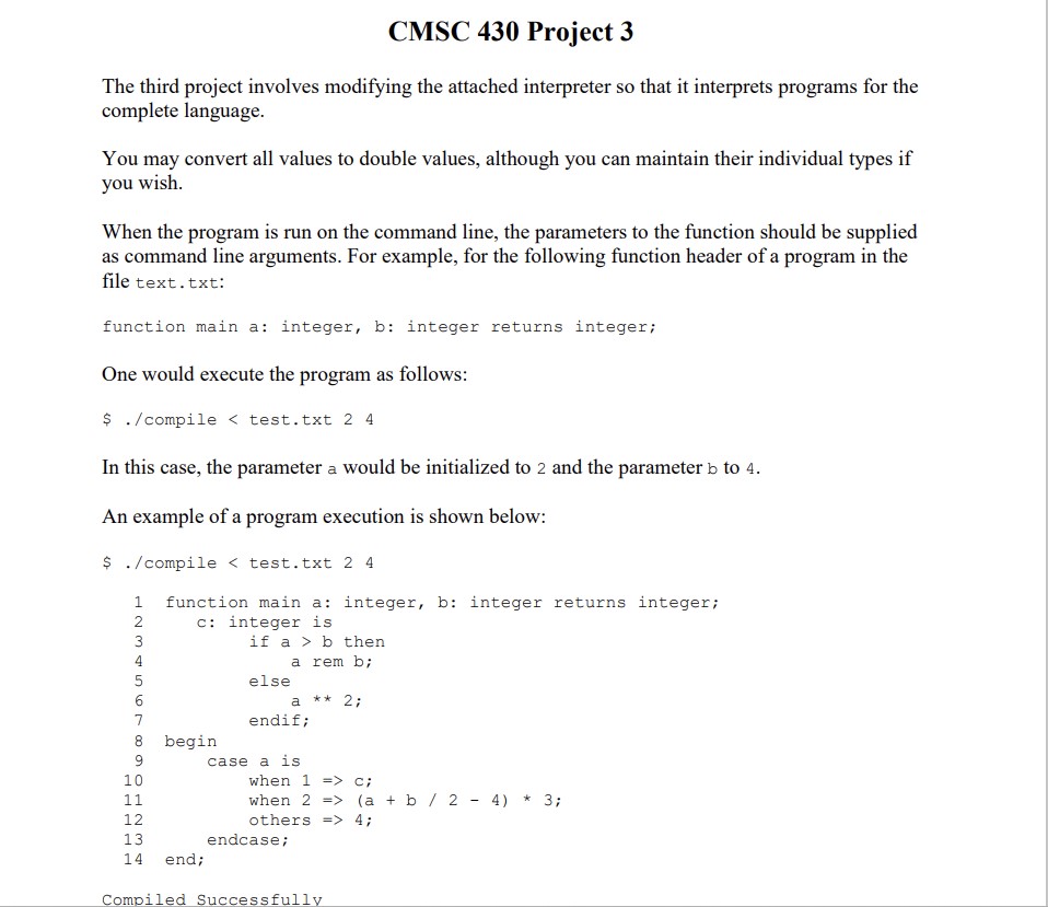 Solved CMSC 430 Project 3 The third project involves | Chegg.com