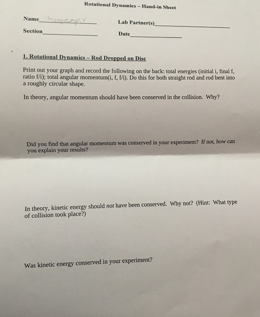Solved This is the rotational dynamics lab. I have provided | Chegg.com