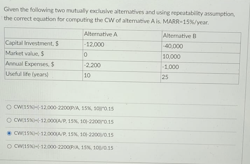 Solved Given the following two mutually exclusive | Chegg.com