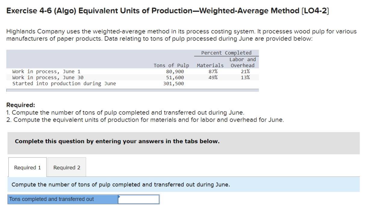 Solved Exercise 4-6 (Algo) Equivalent Units of | Chegg.com