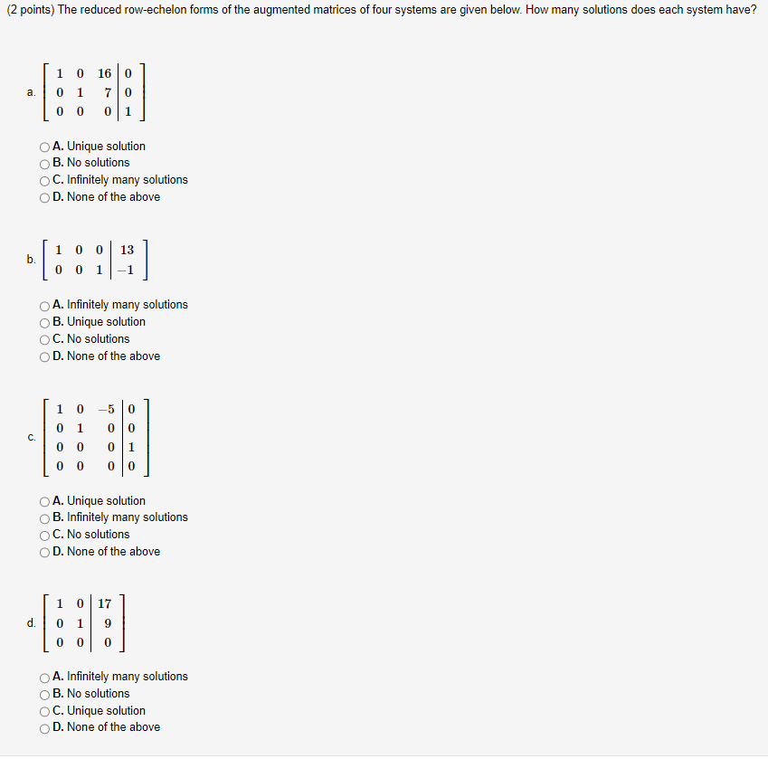 Solved 2 points) The reduced row-echelon forms of the | Chegg.com