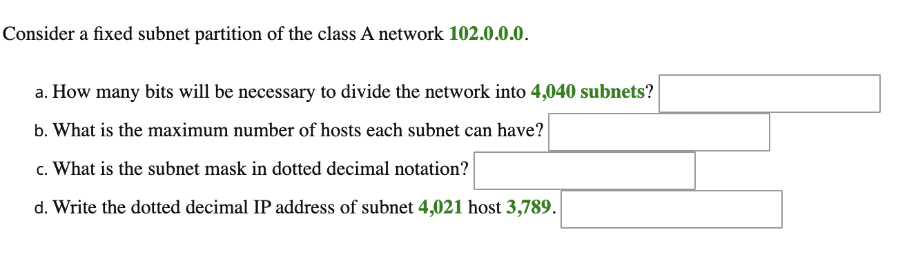 Solved Consider a fixed subnet partition of the class A | Chegg.com