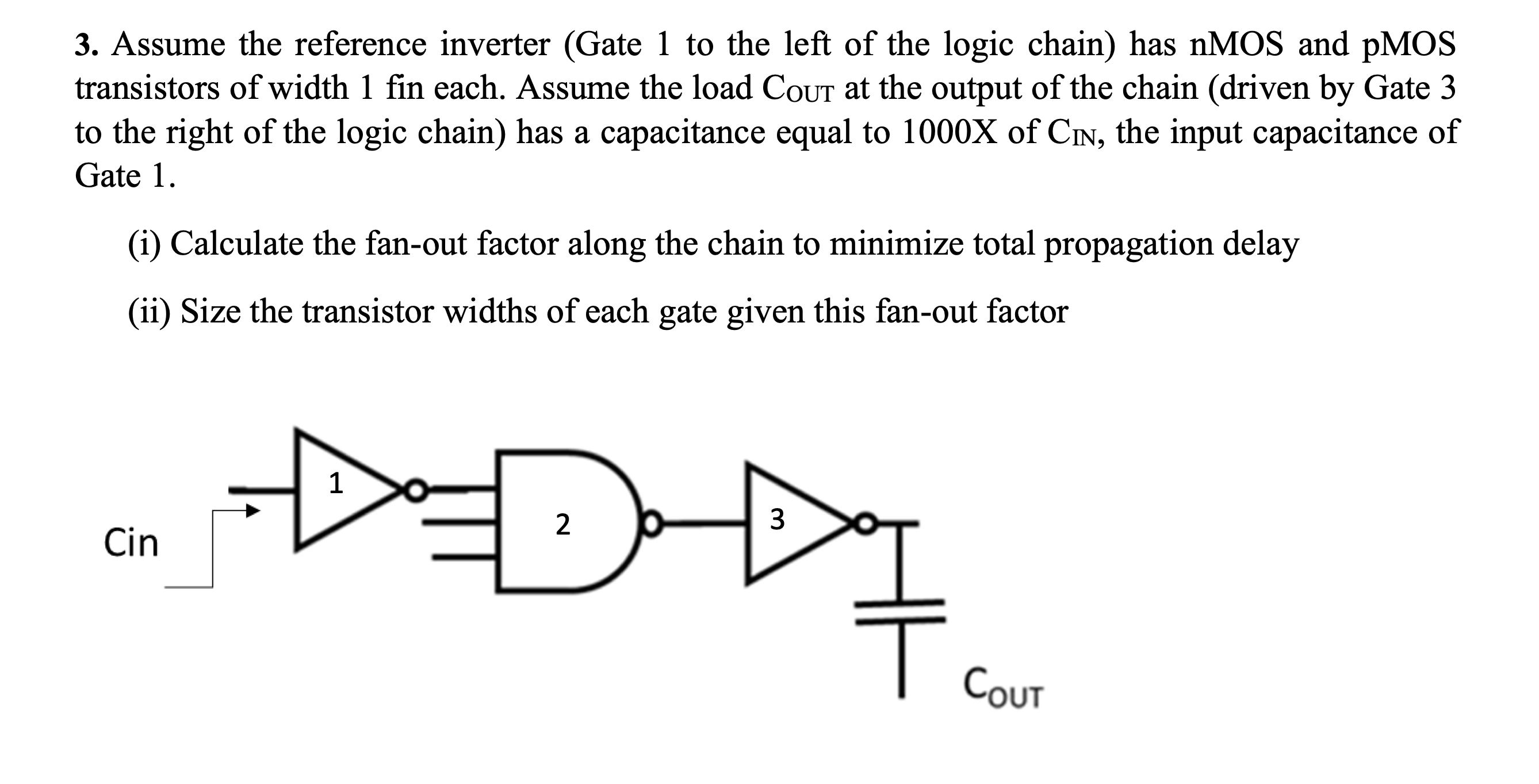 Solved 3. Assume the reference inverter (Gate 1 to the left | Chegg.com