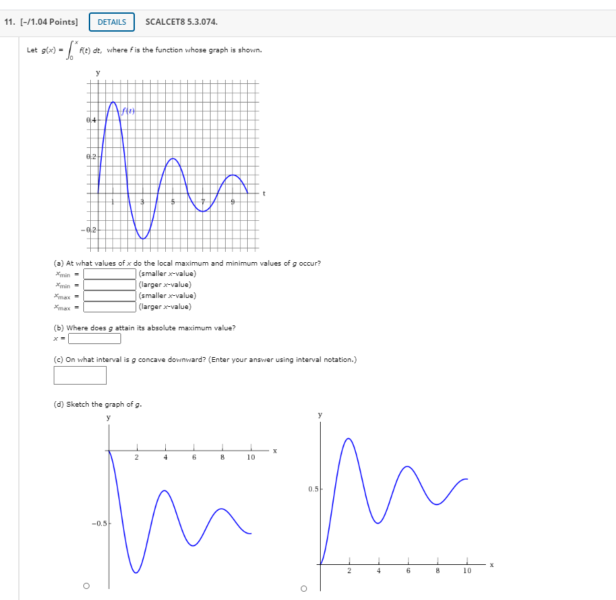 Solved 11. [-/1.04 Points) DETAILS SCALCET8 5.3.074. Let | Chegg.com