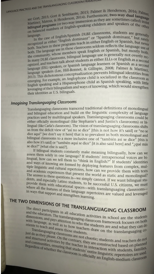 Solved CHAPTER 2 Language Practices and the Translanguaging | Chegg.com