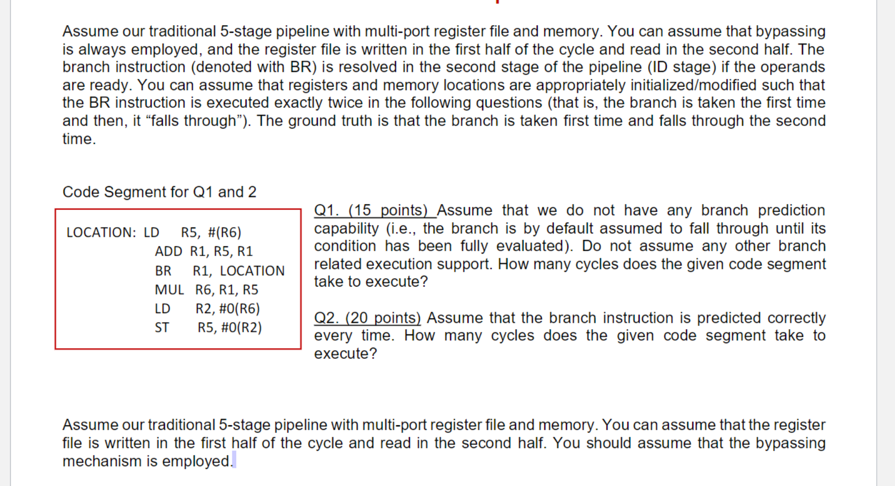 Assume our traditional 5-stage pipeline with | Chegg.com