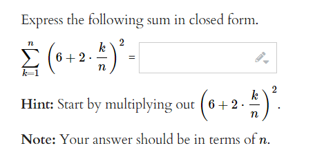 Solved Express the following sum in closed form. | Chegg.com