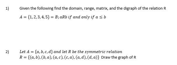 Solved 1) Given the following find the domain, range, | Chegg.com