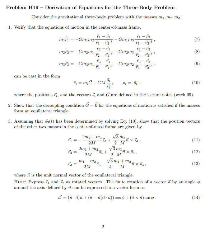 Solved Problem H19 - Derivation of Equations for the | Chegg.com