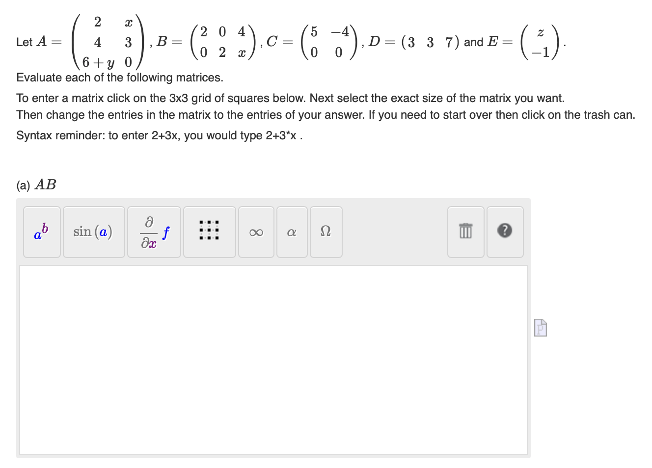 Solved 2 2 0 4 5 Let A 4 3 , B= C D= (3 37) and E 0 2 X 6+y | Chegg.com