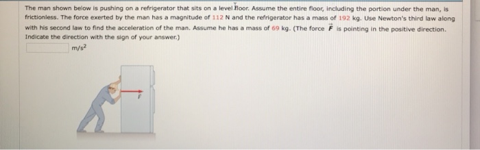 Solved The man shown below is pushing on a refrigerator that | Chegg.com