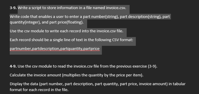 3-9. Write a script to store information in a file | Chegg.com