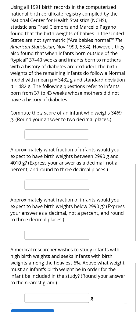 Solved Using all 1991 birth records in the computerized | Chegg.com