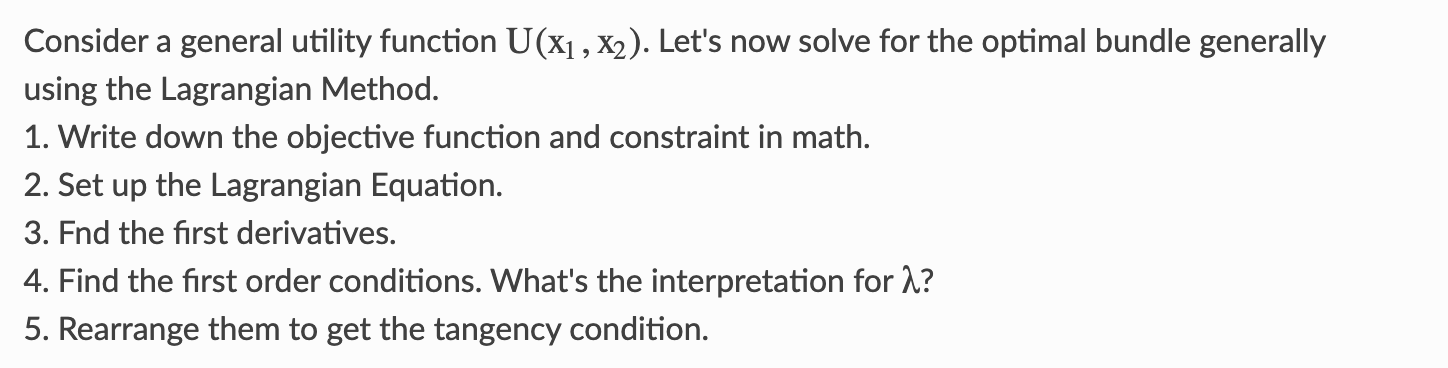 Solved Consider a general utility function U(x1,x2). Let's | Chegg.com