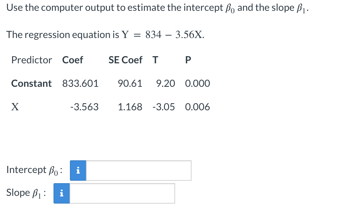 Solved by an EXPERT Use the computer output to ﻿estimate the intercept β0 | Chegg.com