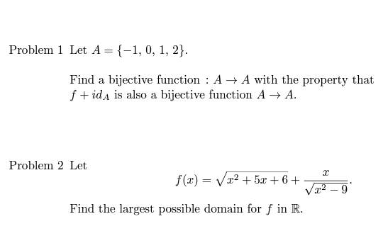 Solved Problem 1 Let A={-1,0, 1, 2}. Find a bijective | Chegg.com