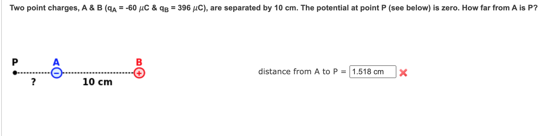 Solved Two point charges, A&B(qA=−60μC&qB=396μC ), are | Chegg.com