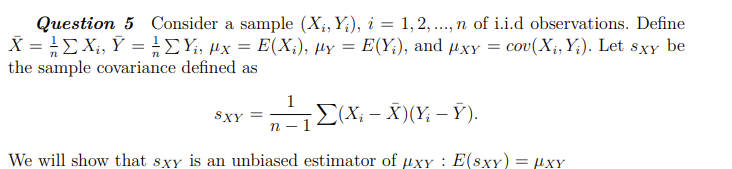 Solved Question 5 Consider a sample (Xi,Yi),i=1,2,…,n of | Chegg.com