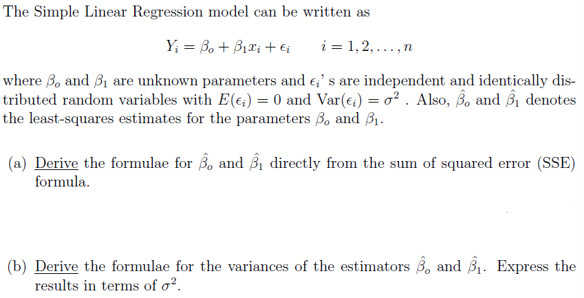 Solved The Simple Linear Regression model can be written | Chegg.com