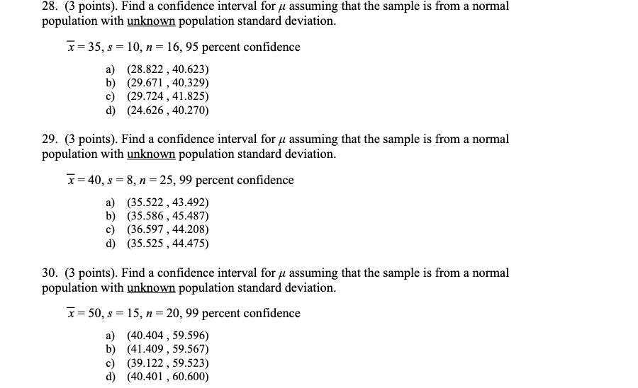 Solved 25. (3 points). Find a confidence interval for u | Chegg.com