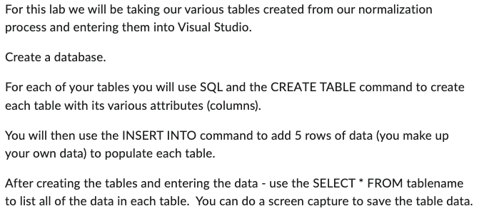 Solved For this lab we will be taking our various tables | Chegg.com