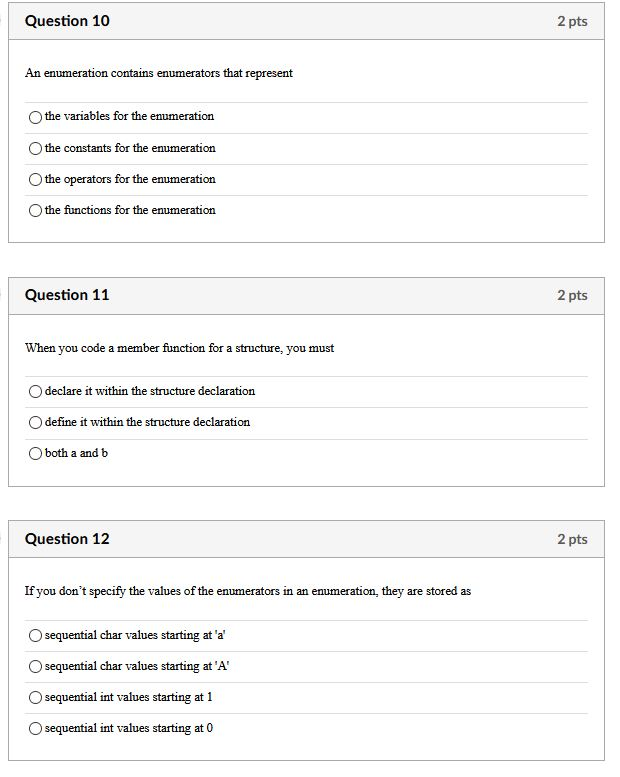 Solved Question 10 2 pts An enumeration contains enumerators | Chegg.com