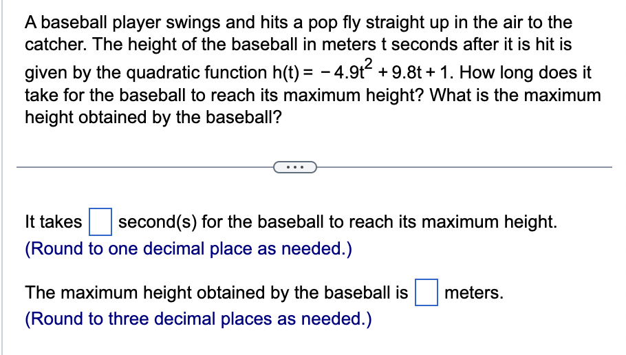 Solved A baseball player swings and hits a pop fly straight | Chegg.com