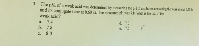 Solved The pk_a of a weak acid was determined by measuring | Chegg.com